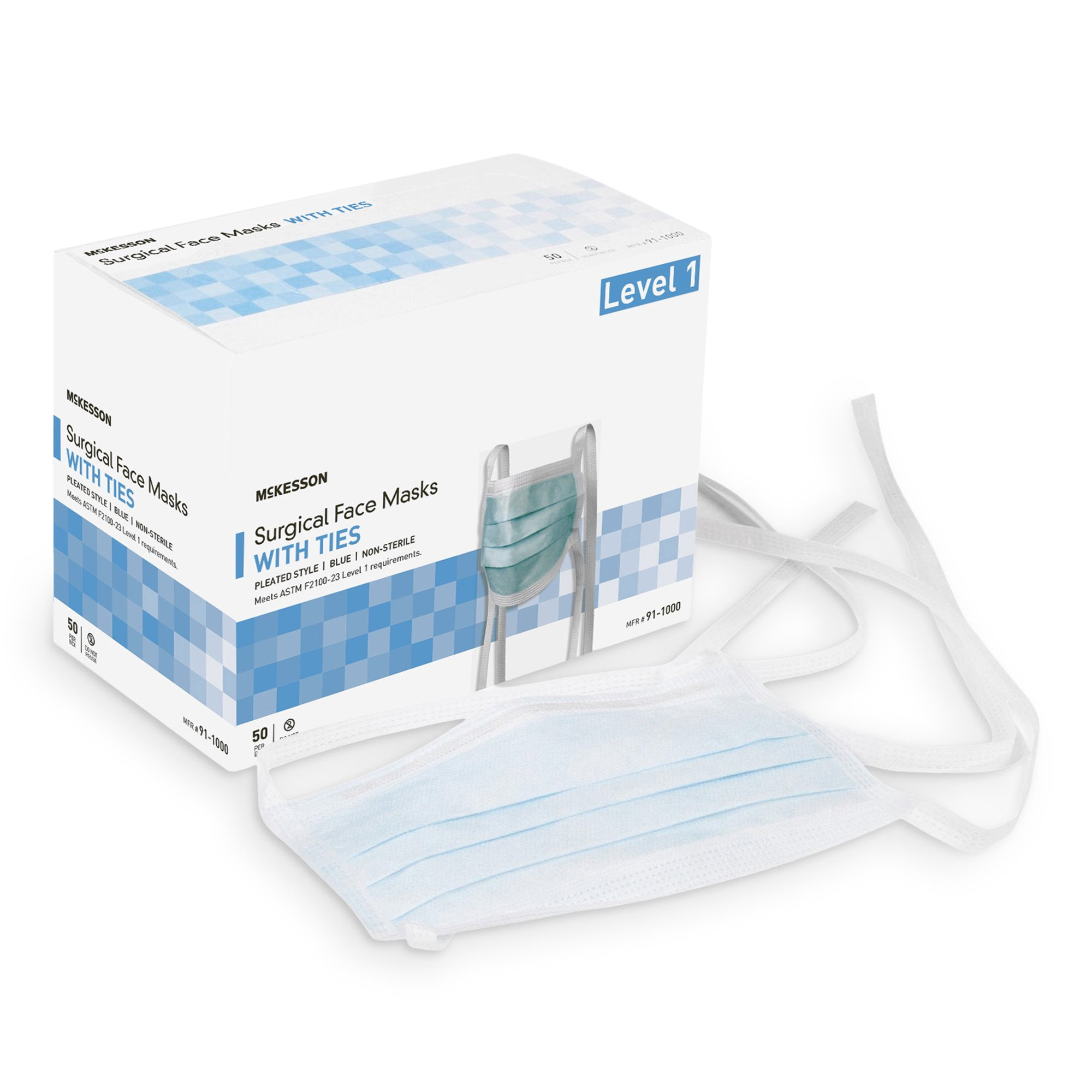 McKesson Medical Face Masks with Ties, Pleated, Non-Sterile - Level 1 ...