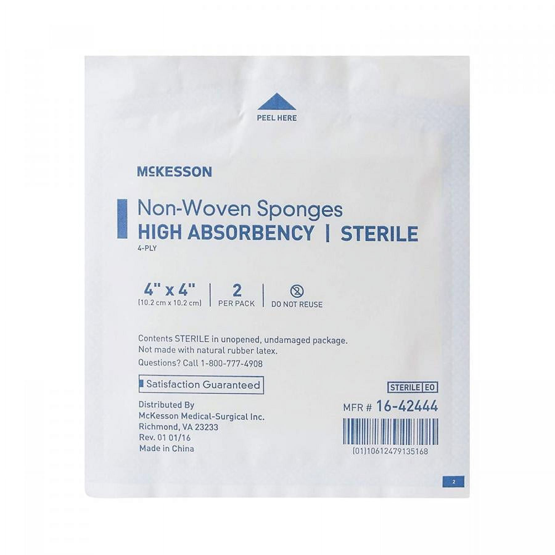 McKesson Non-woven Sponge - Polyester/Rayon, 4-Ply, 4 Inches x 4 Inches ...