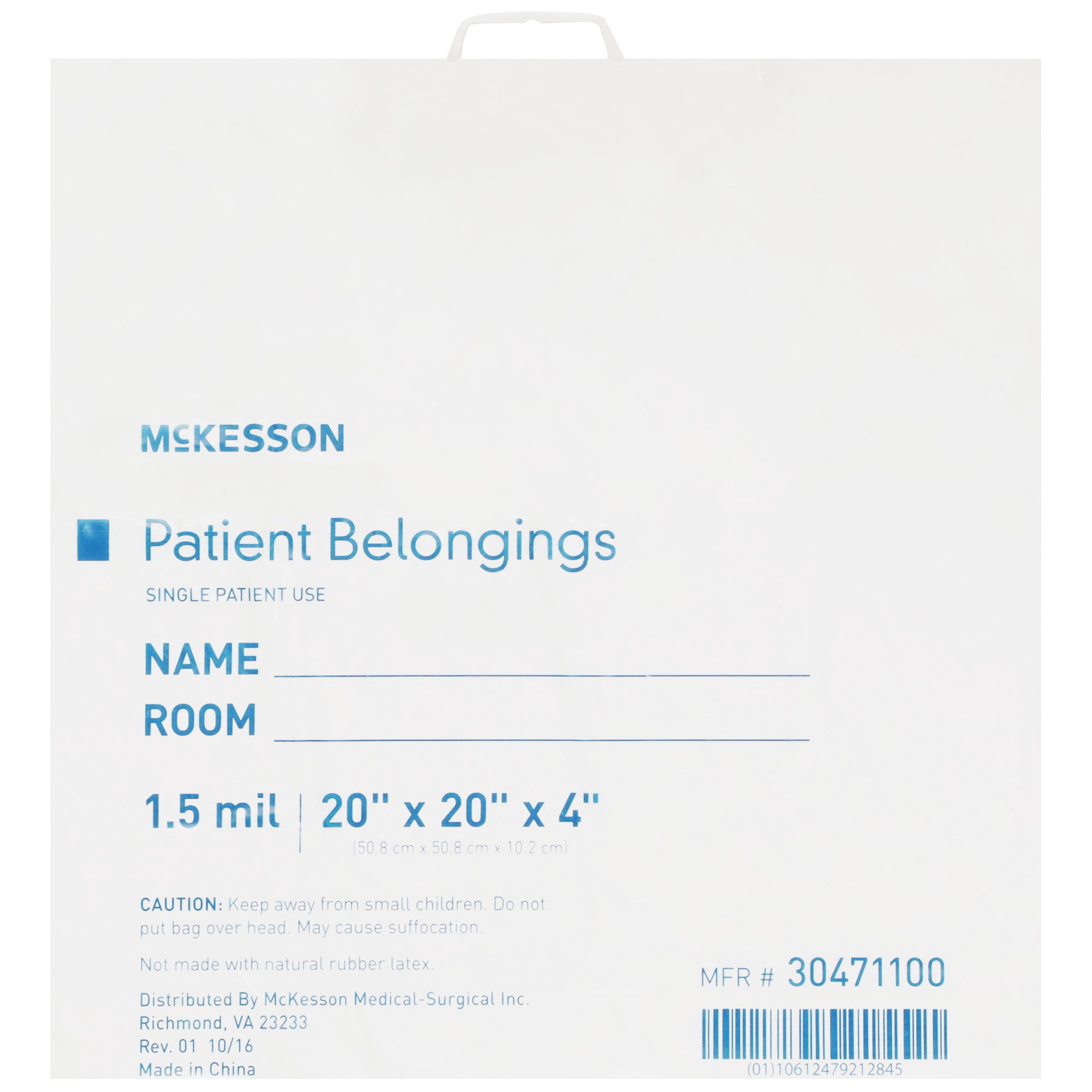 McKesson Patient Belongings Bag Snap Closure, White - 1.5 mil, 20 in x ...