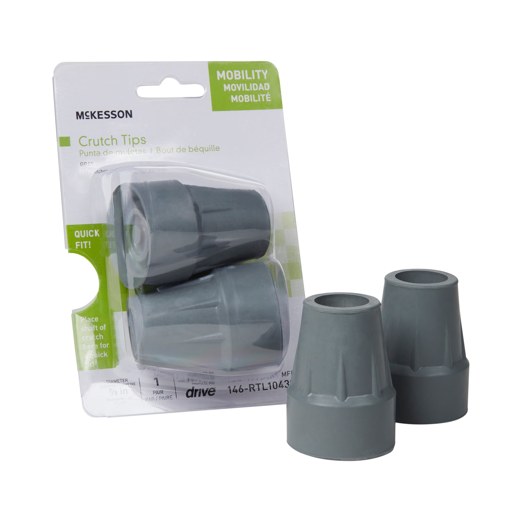 McKesson Replacement Cane Tips - Rubber, Gray - 7/8 in Diameter, 2 ...