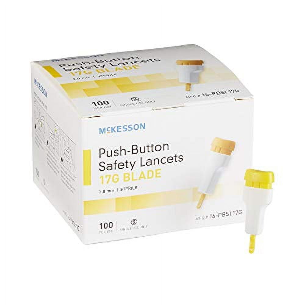 McKesson Safety Lancets, Sterile, Push-Button, 17 Gauge Blade, 2 mm ...