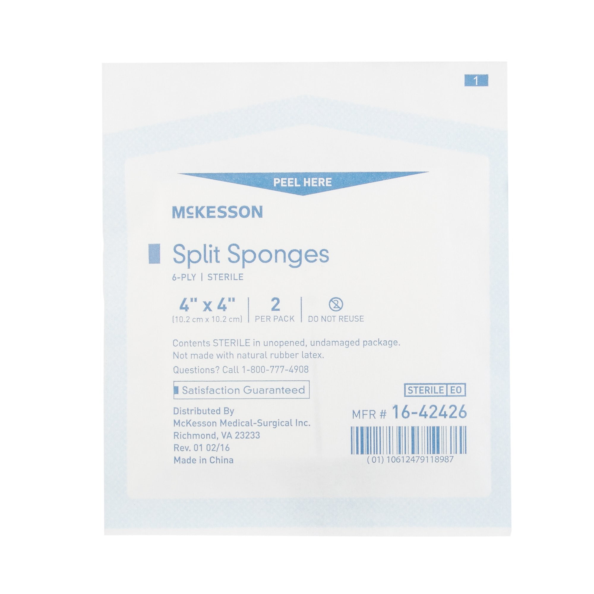 McKesson Sterile Gauze Drainage Dressings - 4x4 in Split Sponges, 6-Ply ...