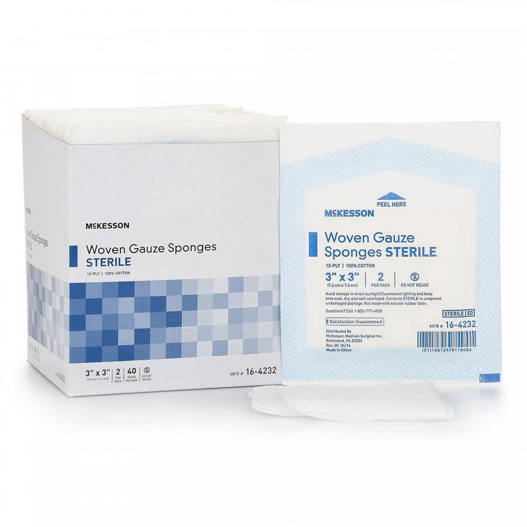 McKesson Sterile Gauze Sponge, 12-Ply, 3 x 3 Inch, Sterile, 2 Count ...