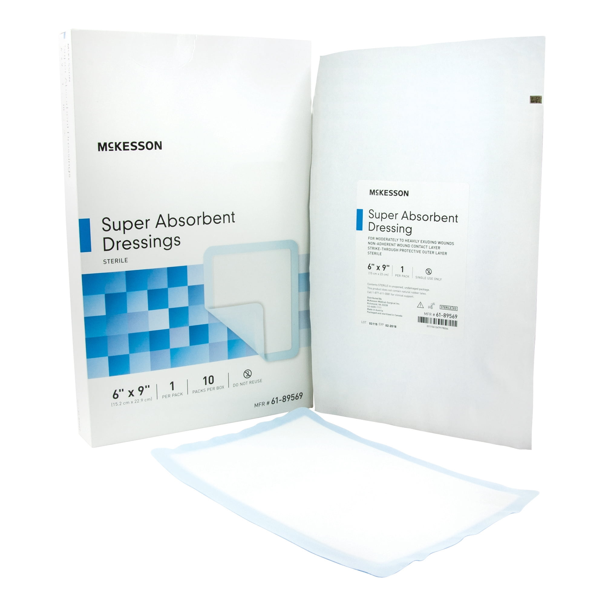 McKesson Super Absorbent Dressing, Sterile - Non-Adherent, 6 in x 9 in ...