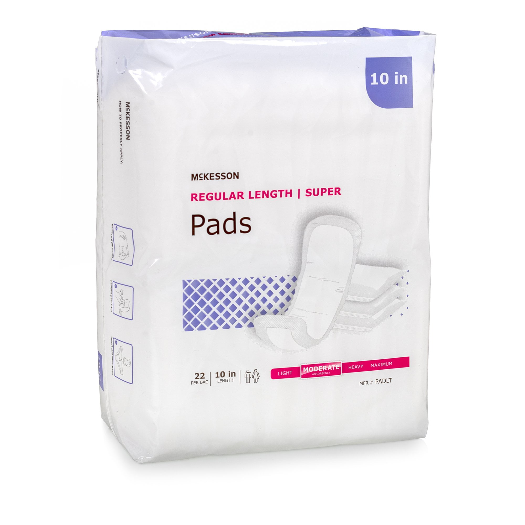 McKesson Super Pads for Women, Incontinence, Moderate Absorbency, 10 in ...