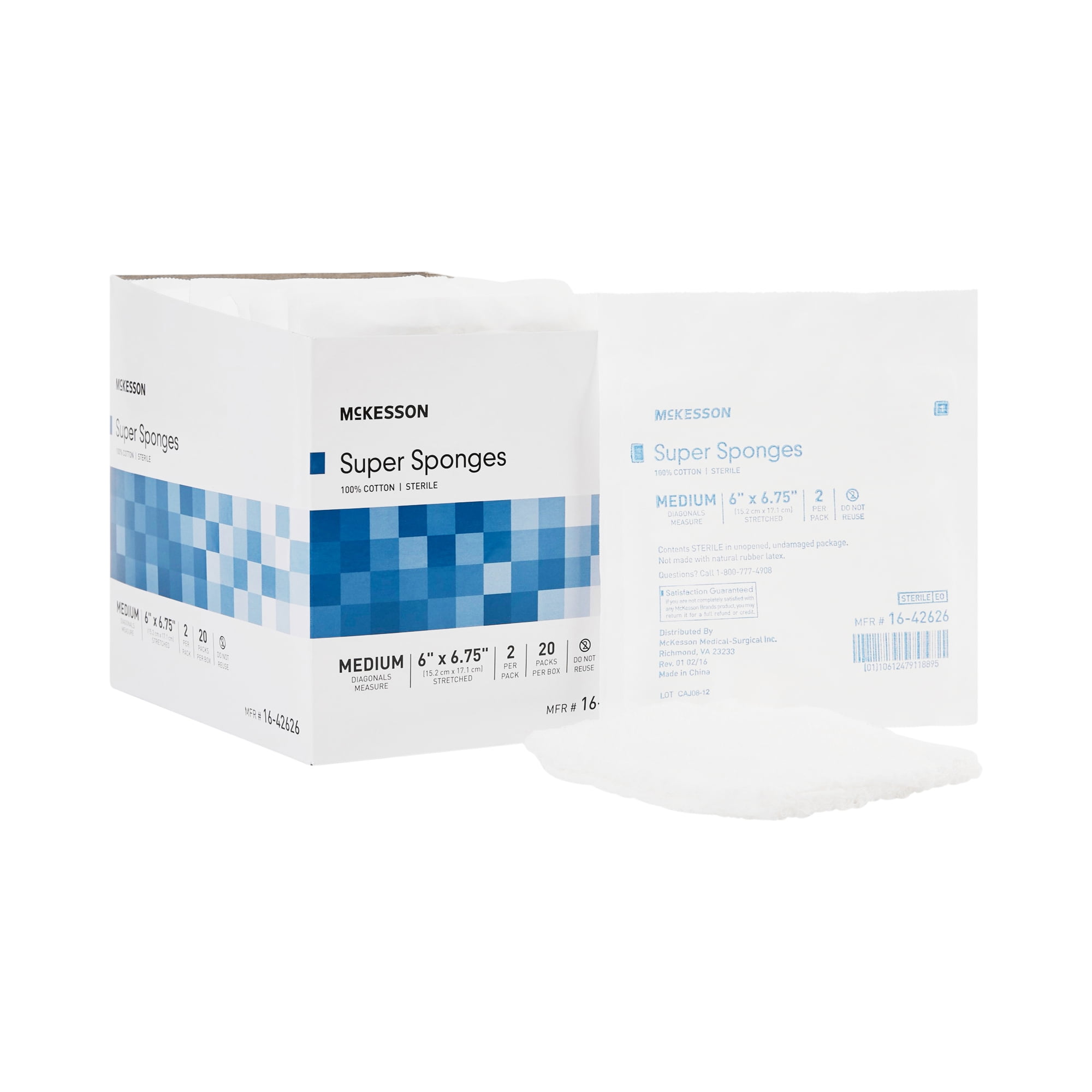 McKesson Super Sponges, Sterile, 100% Cotton, Fluff Dressing, 6 in x 6 ...