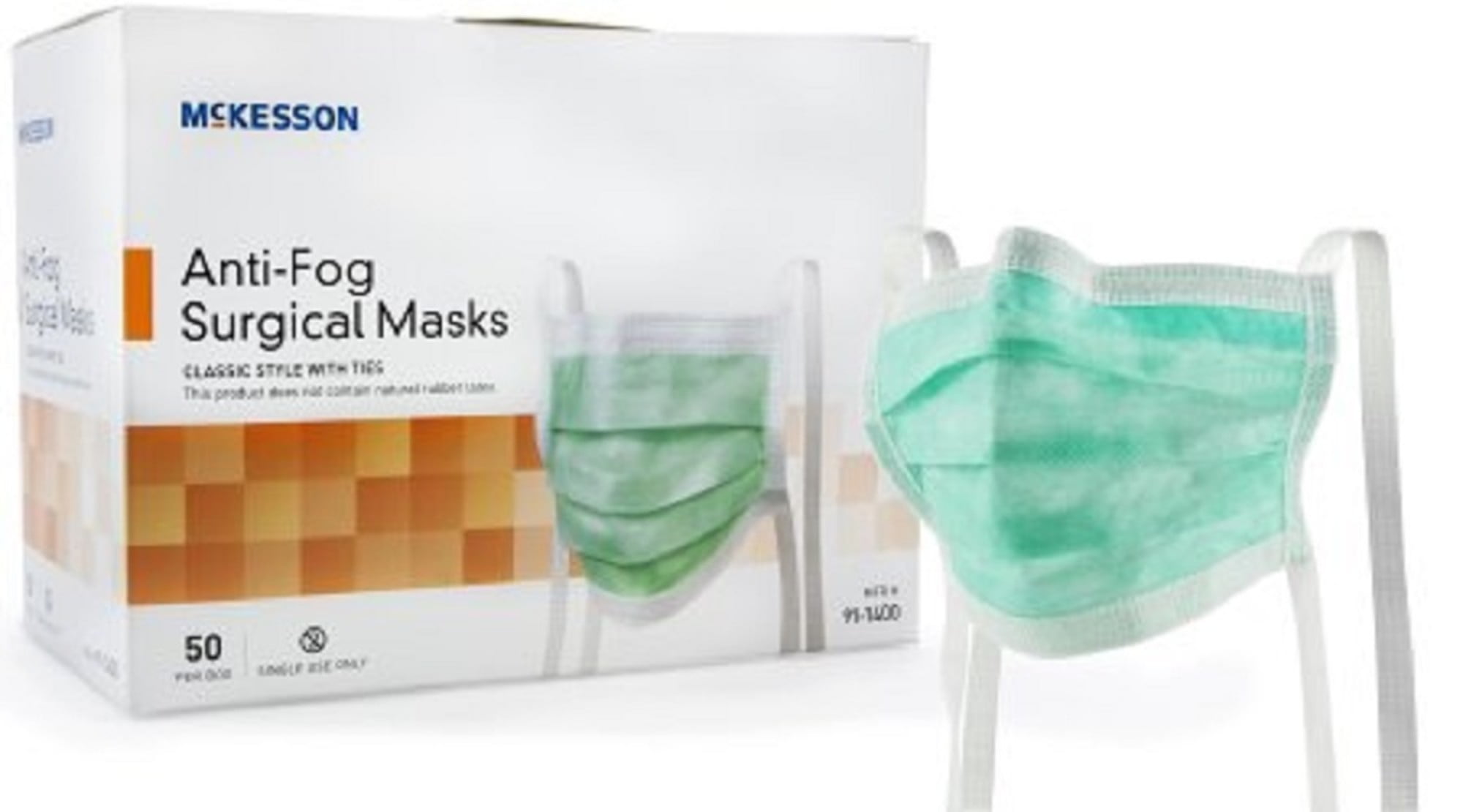 McKesson Surgical Mask Pleated Ties One Size Fits Most Green, Box of 50 ...