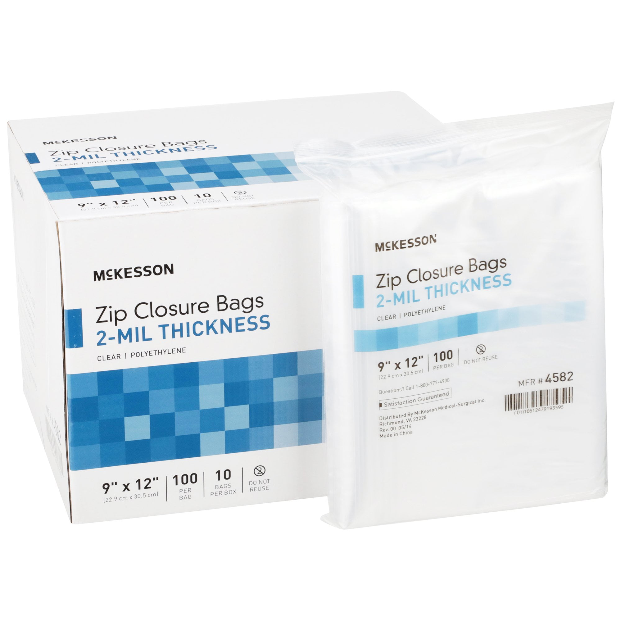 McKesson Zip Closure Bags - Disposable Clear Bag with Reclosable Zipper, 9 in x 12 in, 100 Count ...