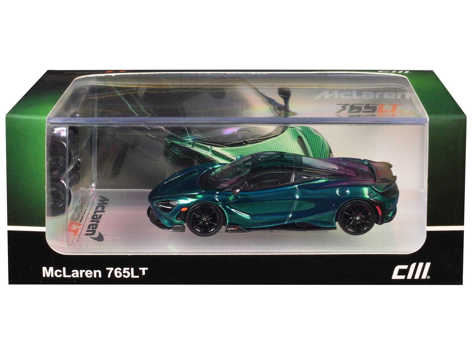 McLaren 765LT Green Carbon Metallic with Black Top and Extra Wheels 1/ ...