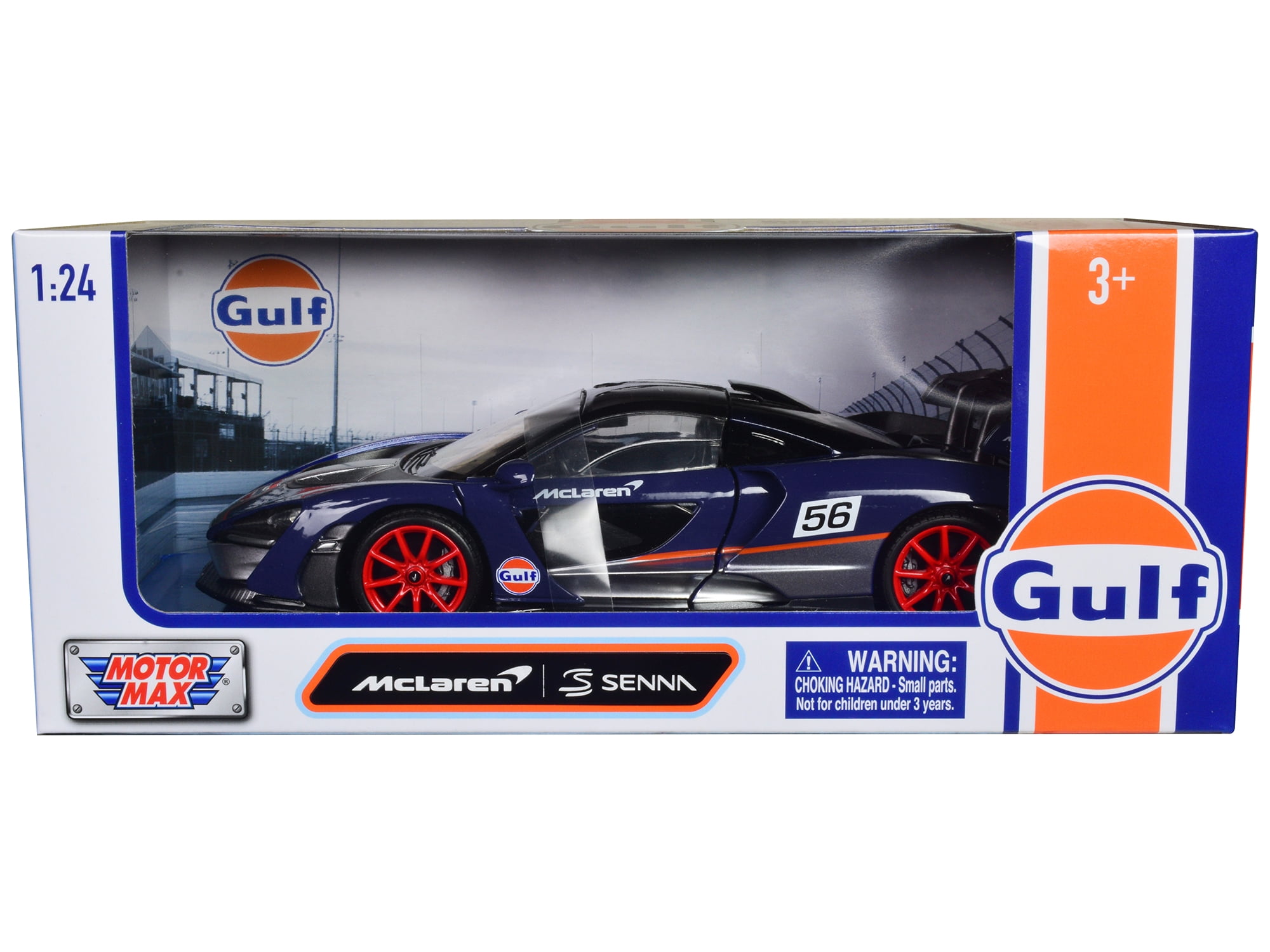 McLaren Senna #56 Dark Blue and Silver with Orange "Gulf Oil" "Gulf Die ...