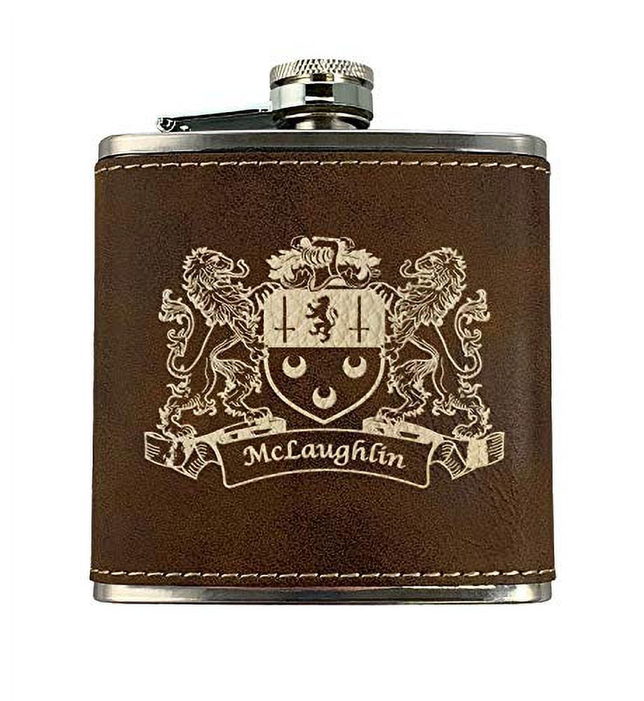 McLaughlin Irish Coat of Arms Leather Flask - Rustic Brown - Walmart.com