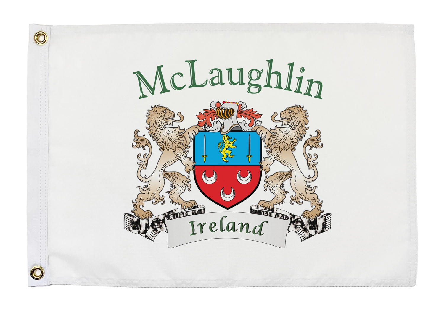 McLaughlin Irish Coat of Arms Small White Flag - 16"x10.5" inches ...