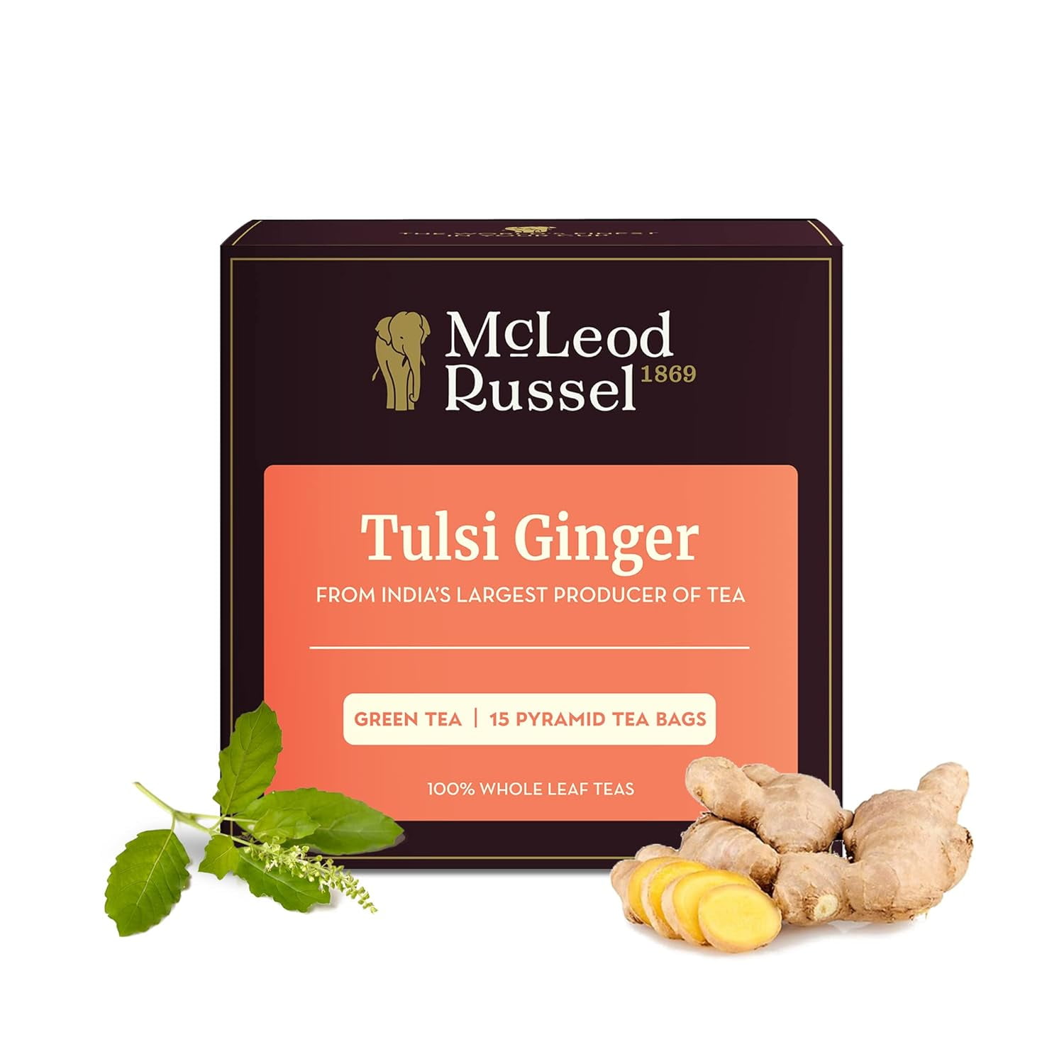 McLeod Russel 1869 Tulsi Ginger Green Tea - 70gm, 2.4 Ounce, 15 Pyramid Tea Bags | Immunity ...