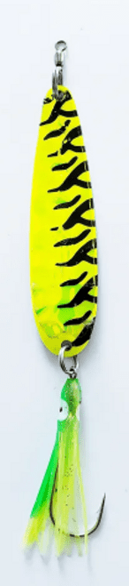 McOmie's 2 5/8" Lake Trout Glow Spoon w/ Hoochie Chartreuse Tiger ...