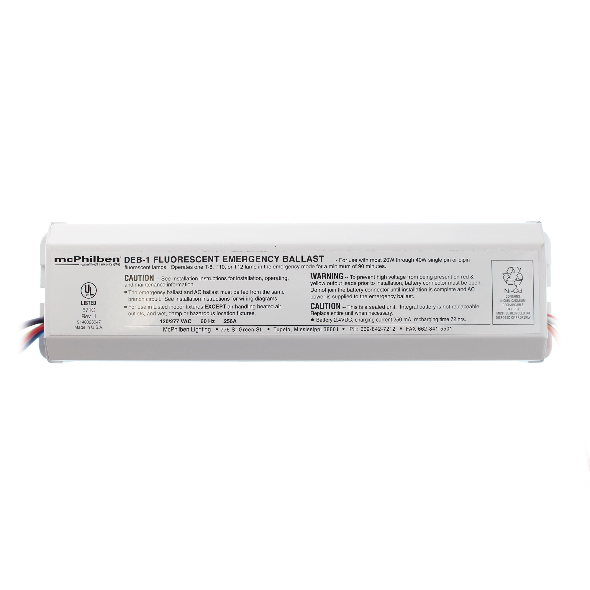 McPhilben DEB-1 Flourescent Emergency Ballast, 1-Lamp, T8, T10, T12 ...