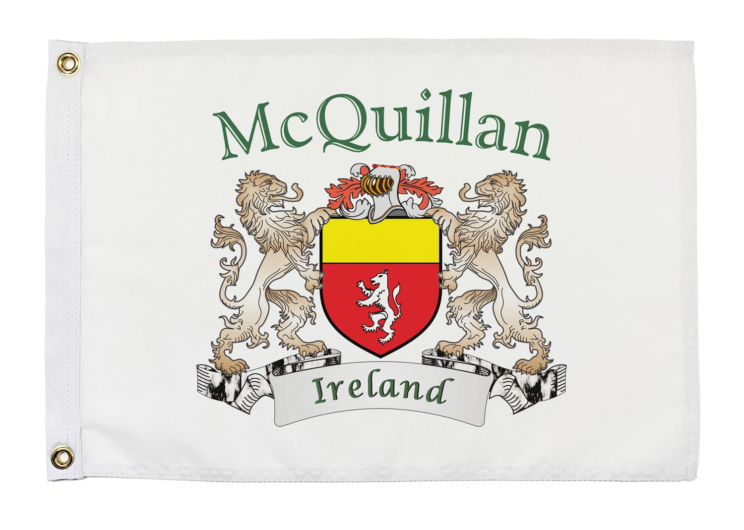 McQuillan Irish Coat of Arms Small White Flag - 16"x10.5" inches ...