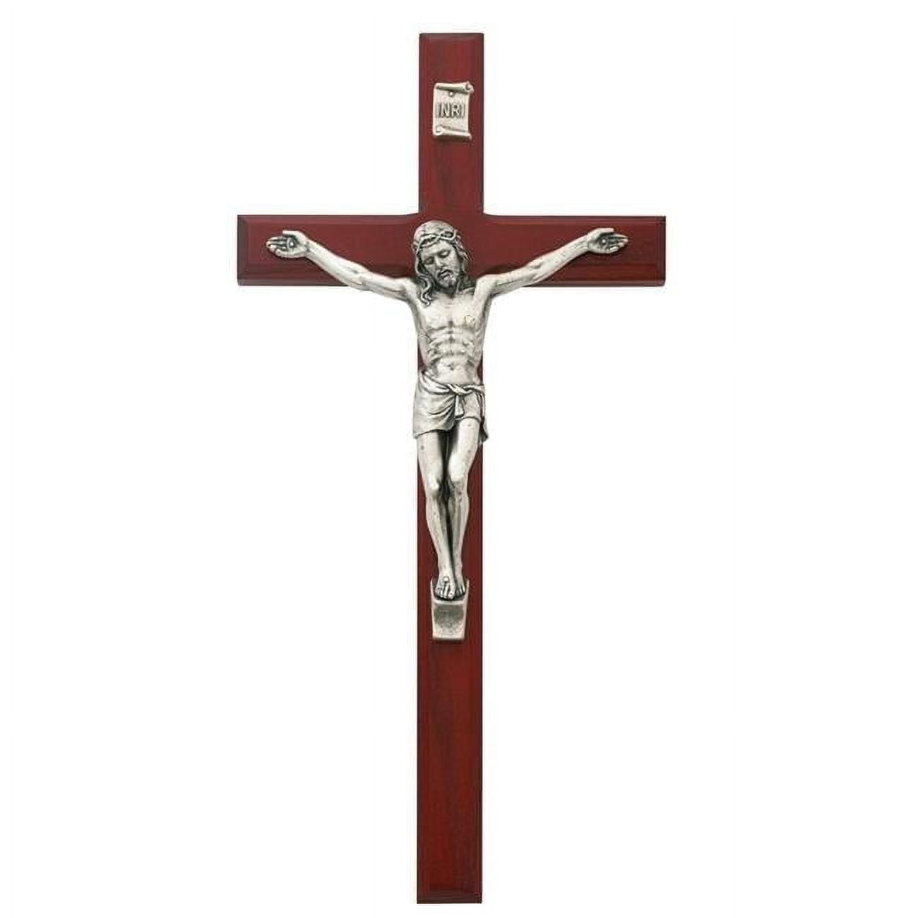 McVan 10 in. Cherry Stained & Silver Beveled Crucifix - Walmart.com