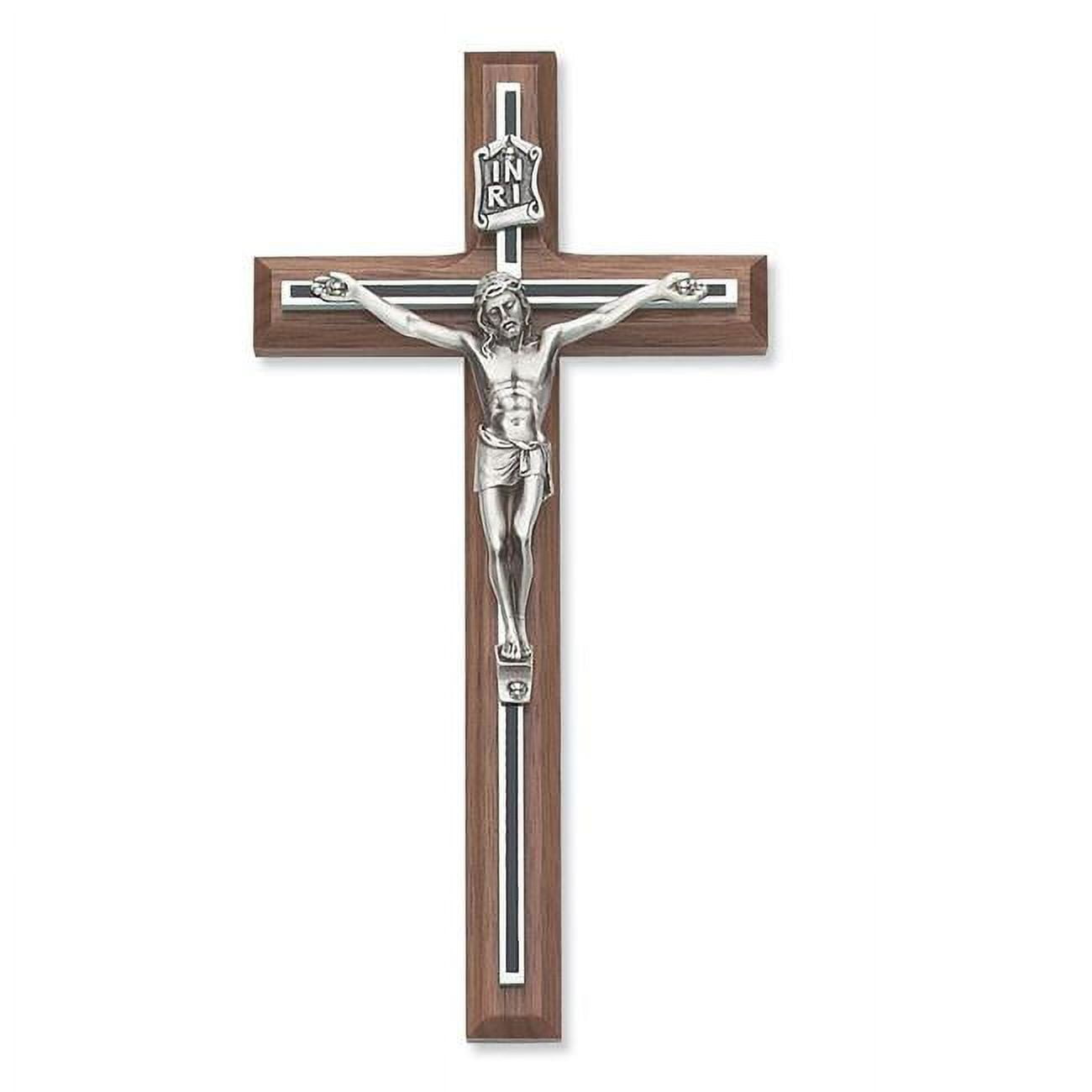 McVan 8 in. Walnut Stain & Silver with Black Overlay Crucifix - Walmart.com