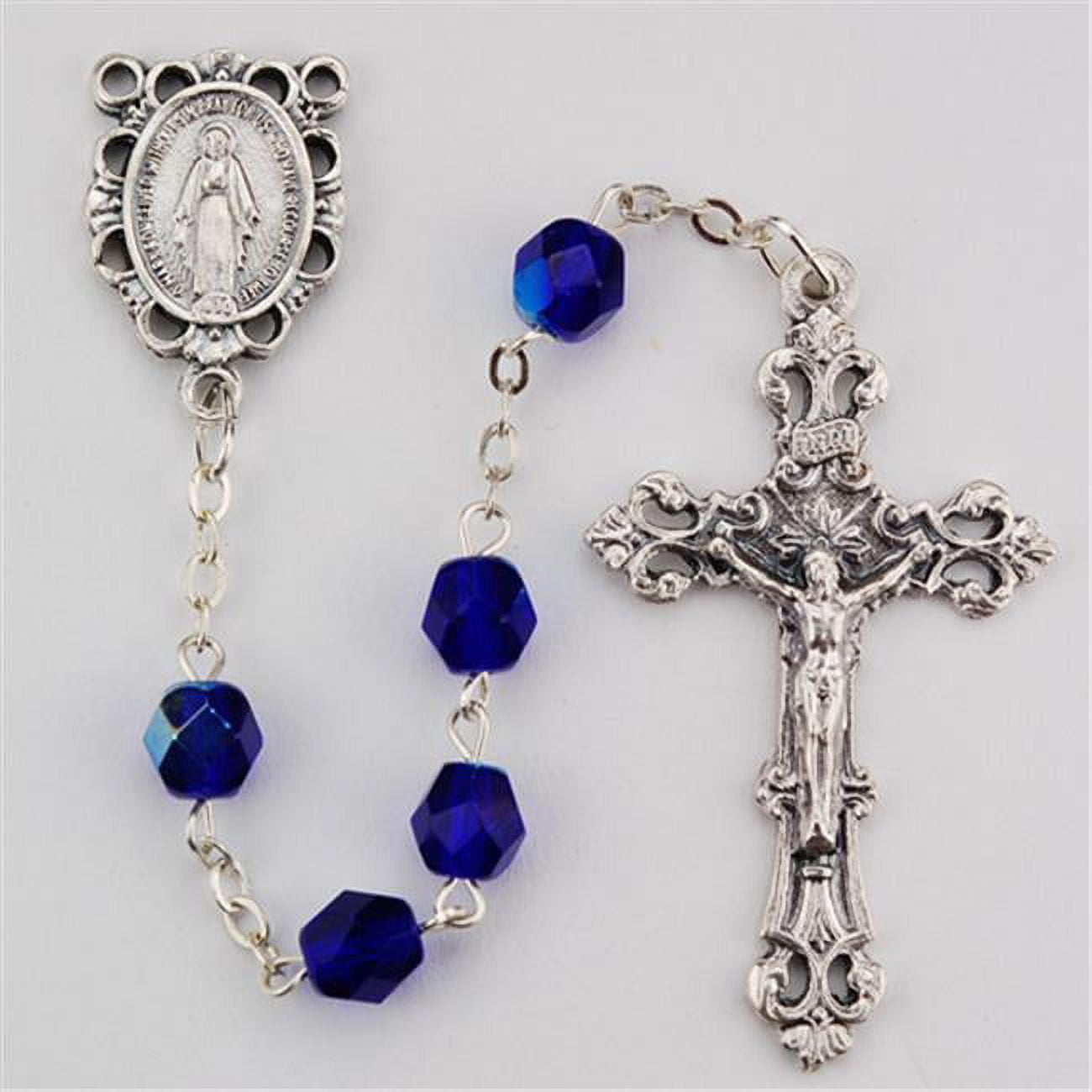 McVan R391-BLG 6 mm Glass September Cross Rosary Set - Dark Blue ...