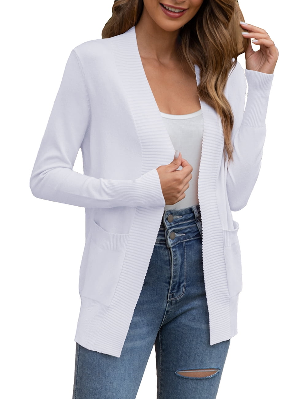 McVanedy Women's Open Front Cardigan Sweater Long Sleeve Knitted Pocket ...