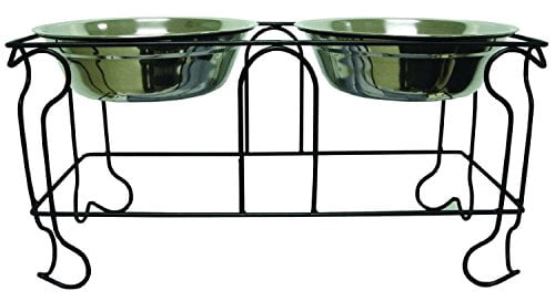 Mcage Wrought Iron Raised Stand with Double Stainless Steel Bowl Large ...