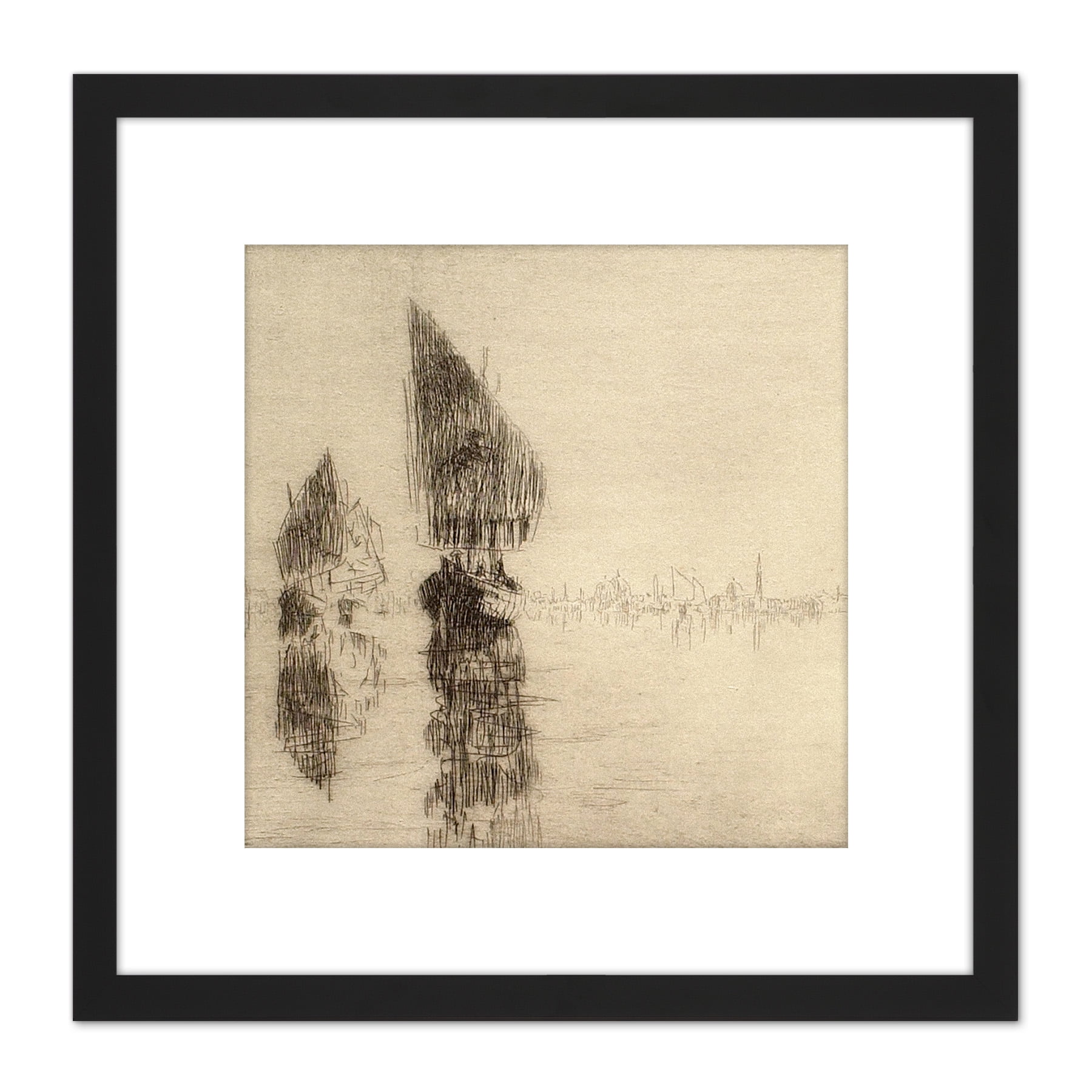 Mcbey Laguna Veneta Ships Drawing 8X8 Inch Square Wooden Framed Wall ...