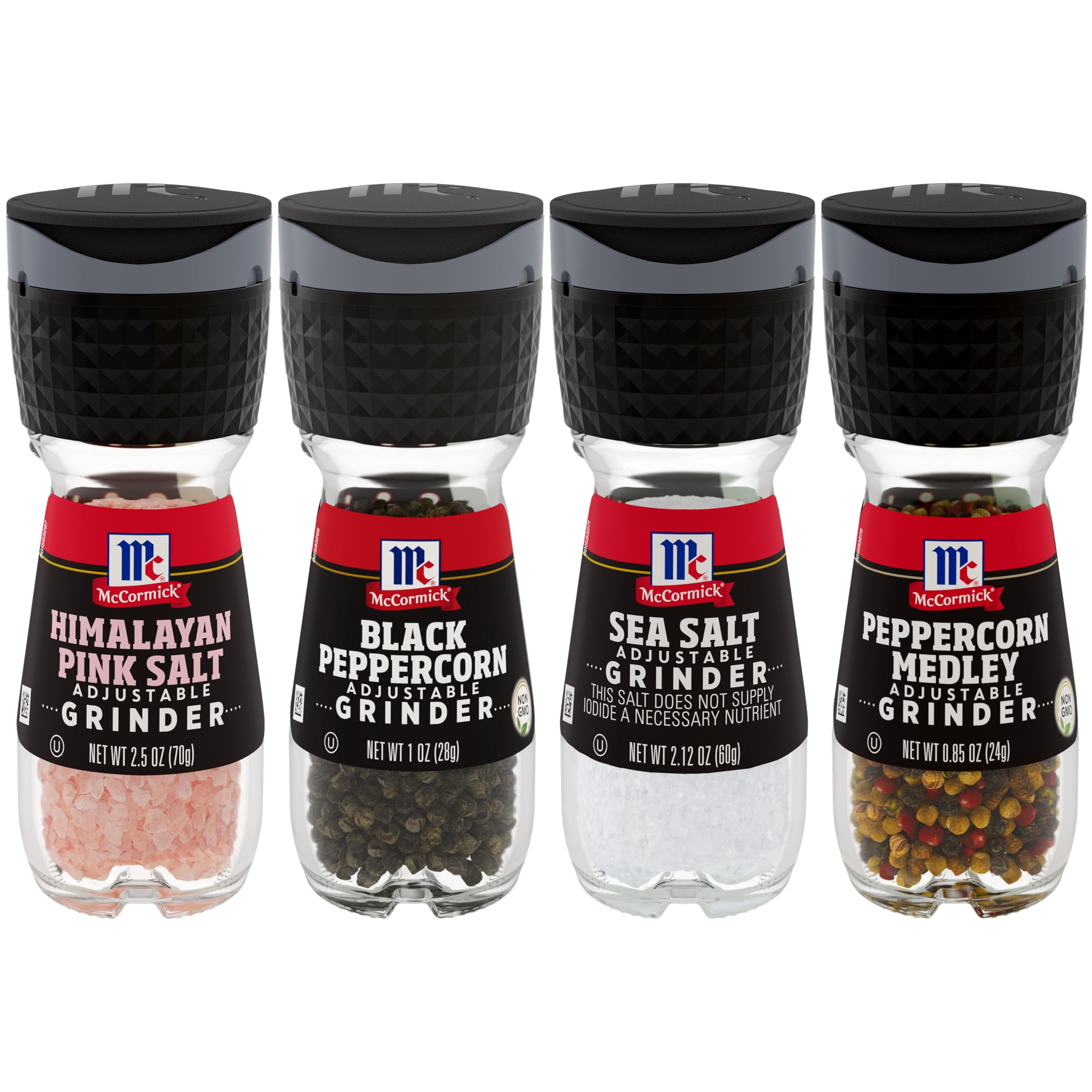 McCormick Salt & Pepper WHF2 Grinder Variety Pack, Himalayan Pink Salt, Sea Salt, Black ...