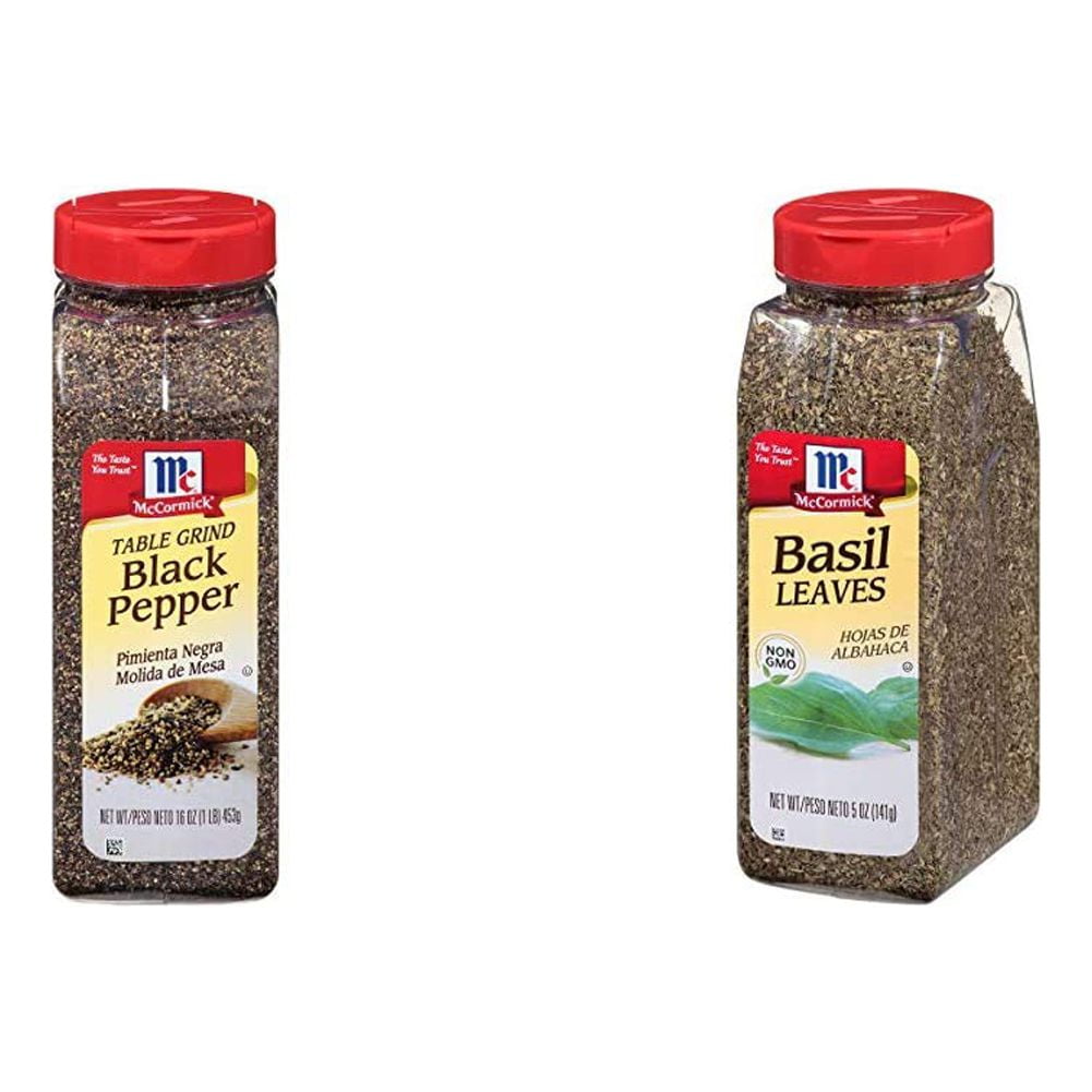 Mccormick Table Ground Black Pepper, 16 Oz & Basil Leaves, 5 Oz ...