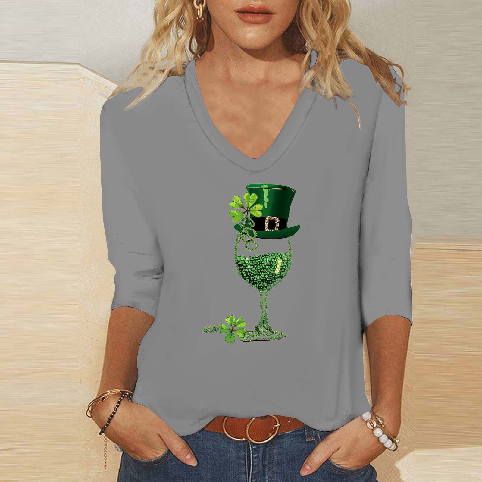 Mceream 3/4 Sleeve St Patrick Day Shirt Women v neck Green Clover ...