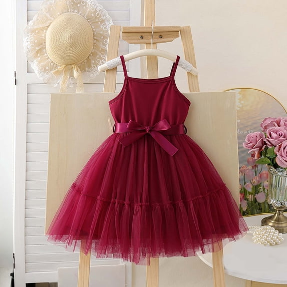 Mceream Girls Spaghetti Strap Tulle Dress A-Line Fluffy Tutu with Satin ...