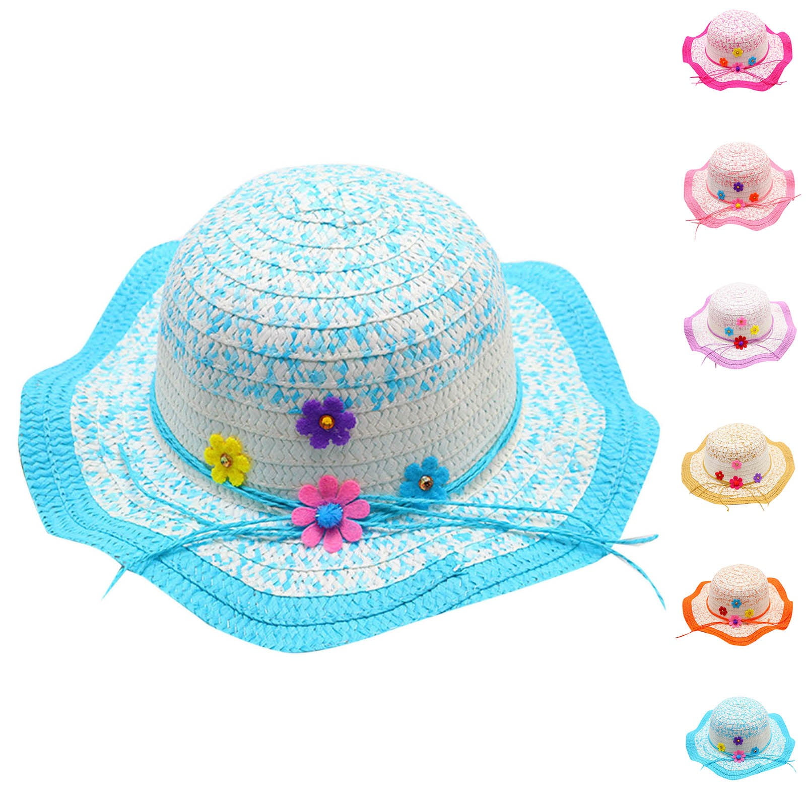Mceream Girls Straw Hats for Kids Ages 3-7 Summer Beach Sunhat Cute ...