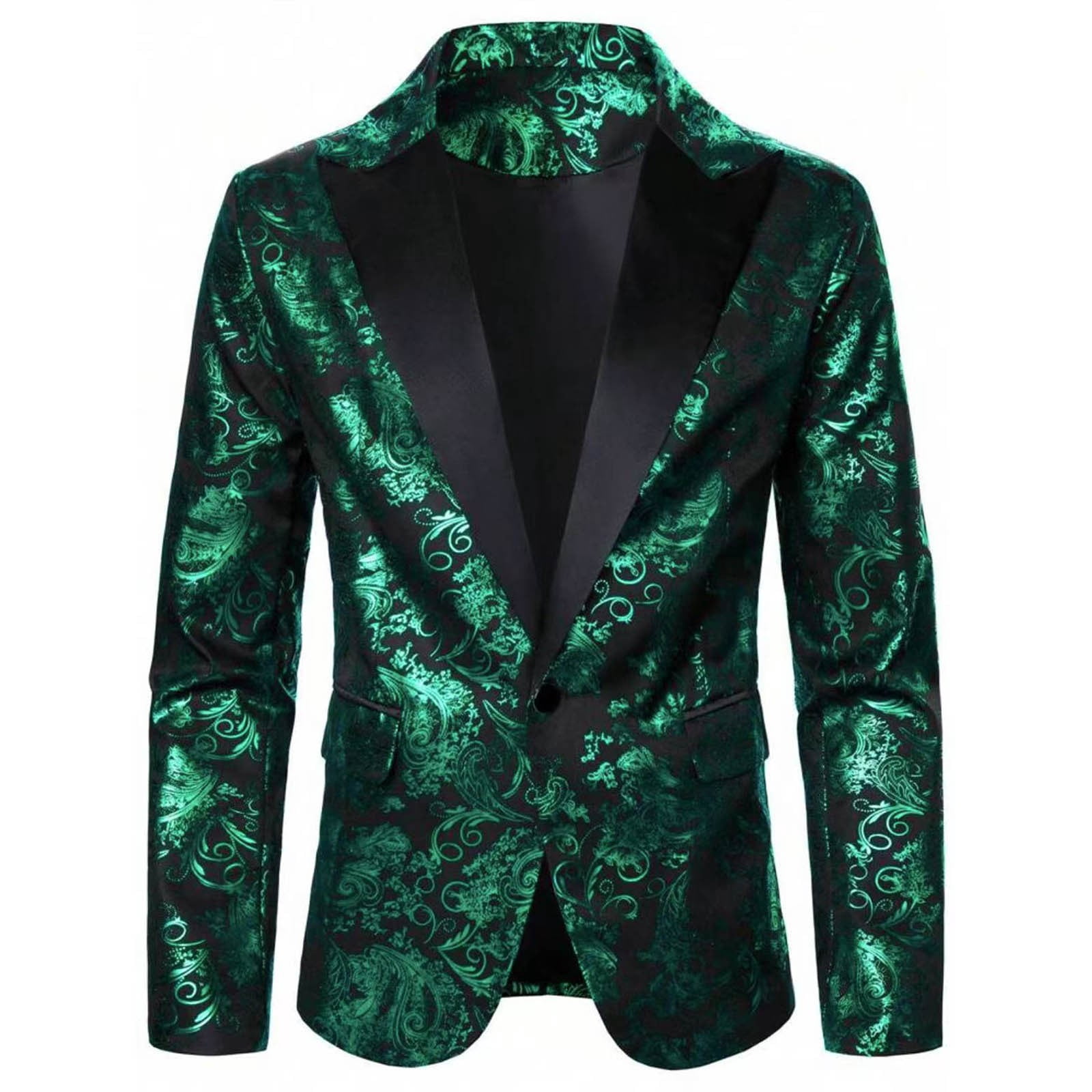 Mceream Men's Jacquard Suit Blazer Turn-Down Collar One Button Coat ...