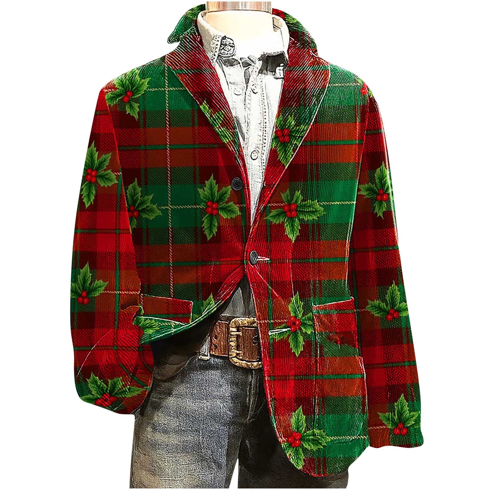 Mceream Mens Christmas Blazer Jacket Corduroy Slim Fit Holiday Party ...