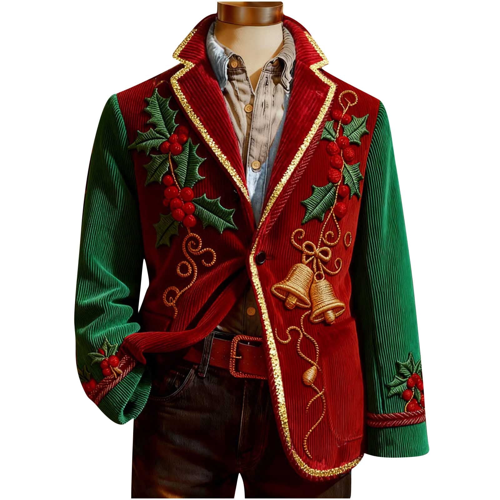 Mceream Mens Christmas Blazer Jacket Corduroy Slim Fit Holiday Party ...