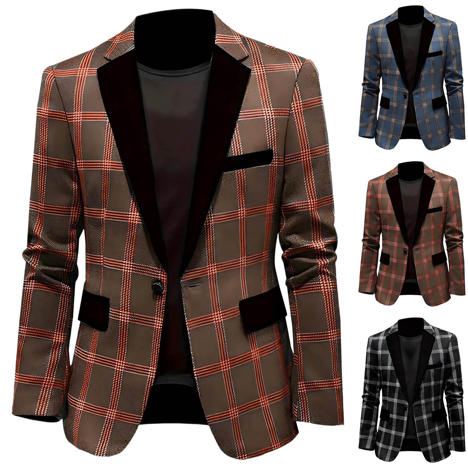 Mceream Mens Plaid Blazer Sport Coats Jackets Slim Fit One Button ...
