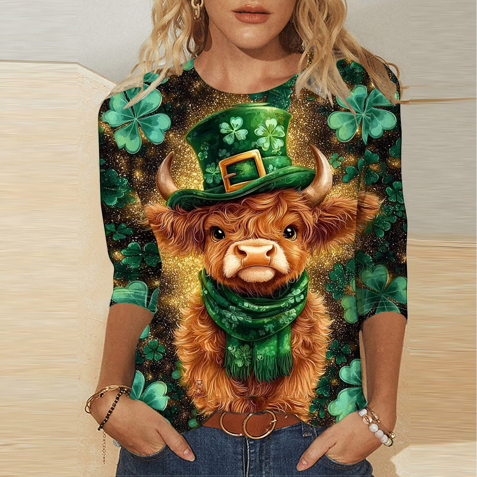 Mceream St Patrick's Day Shirts for Women Plus Size Crewneck 3/4 Sleeve ...