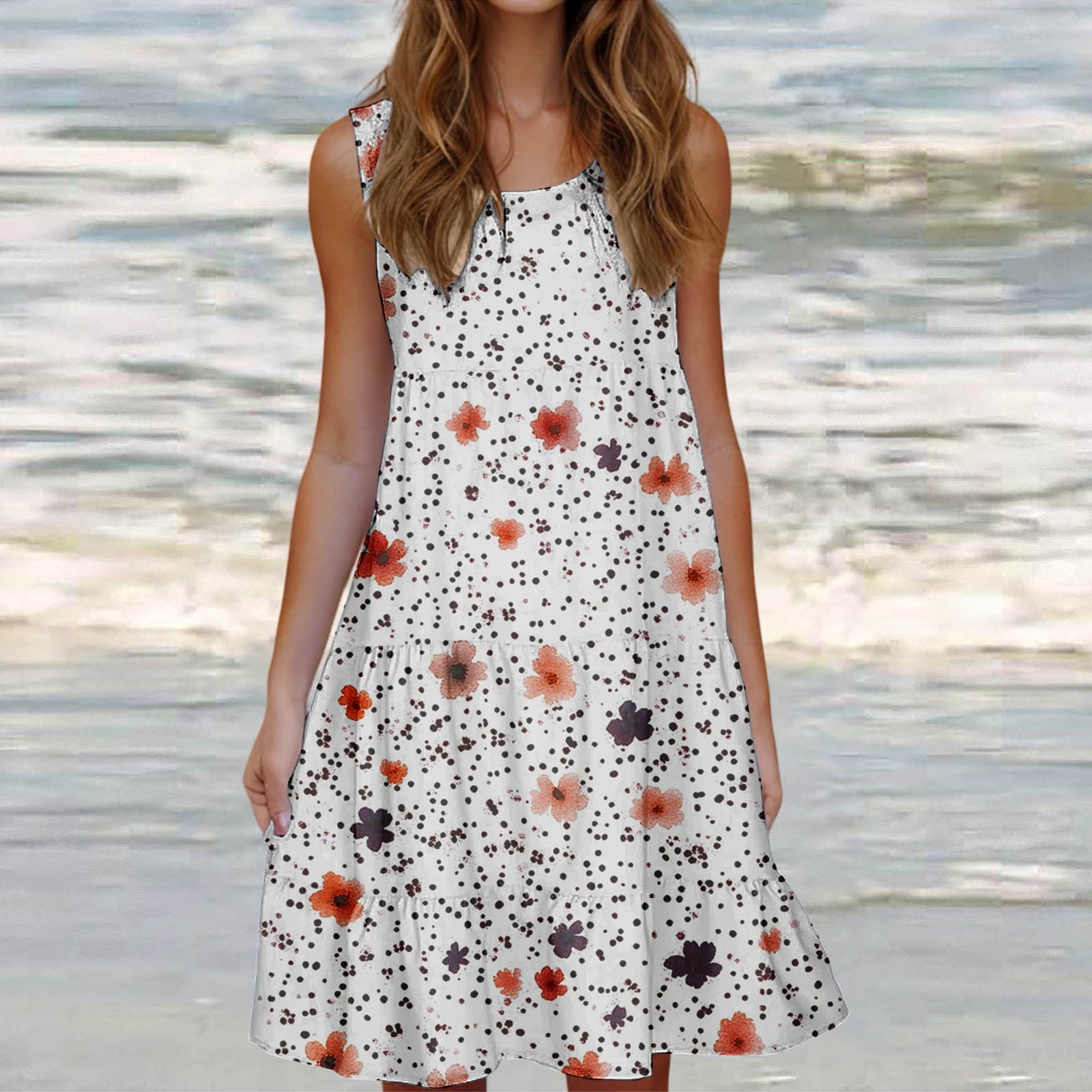 Mceream Sun Dresses for Women 2025 Vacation Plus Plus Size Loose V Neck ...