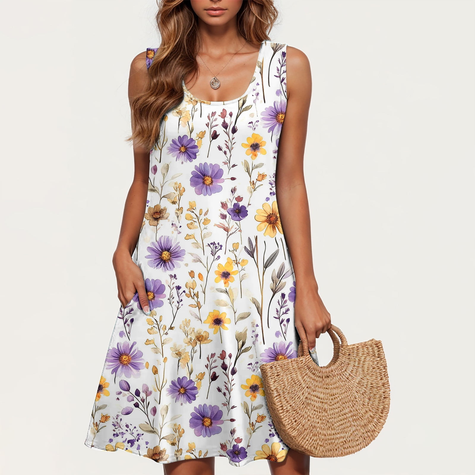 Mceream Sundresses for Women Beach Plus Size Beach Casual Sleeveless ...