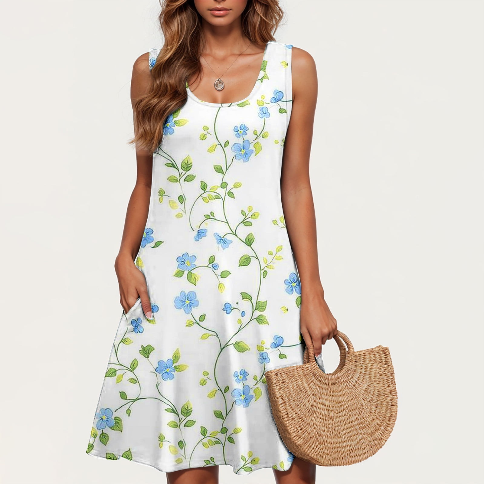 Mceream Sundresses for Women Mid Length Plus Size Thermal Knit A-Line ...