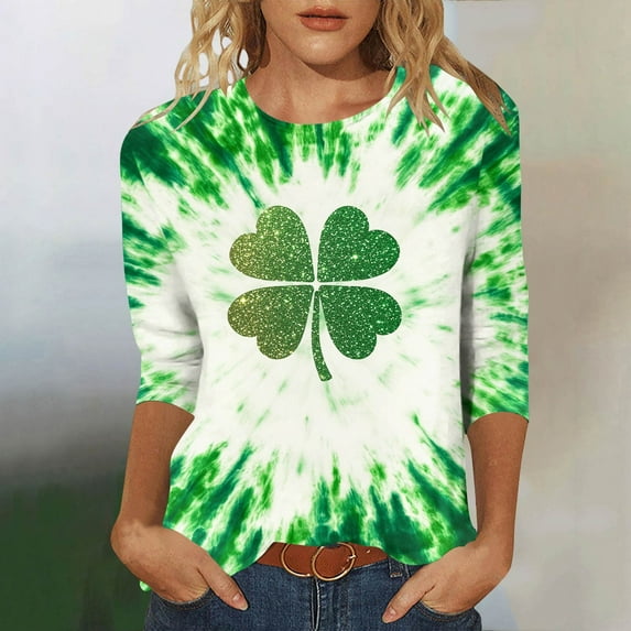 Mceream Womens St Patricks Day Shirt Plus Size Elegant 3/4 Sleeve T ...