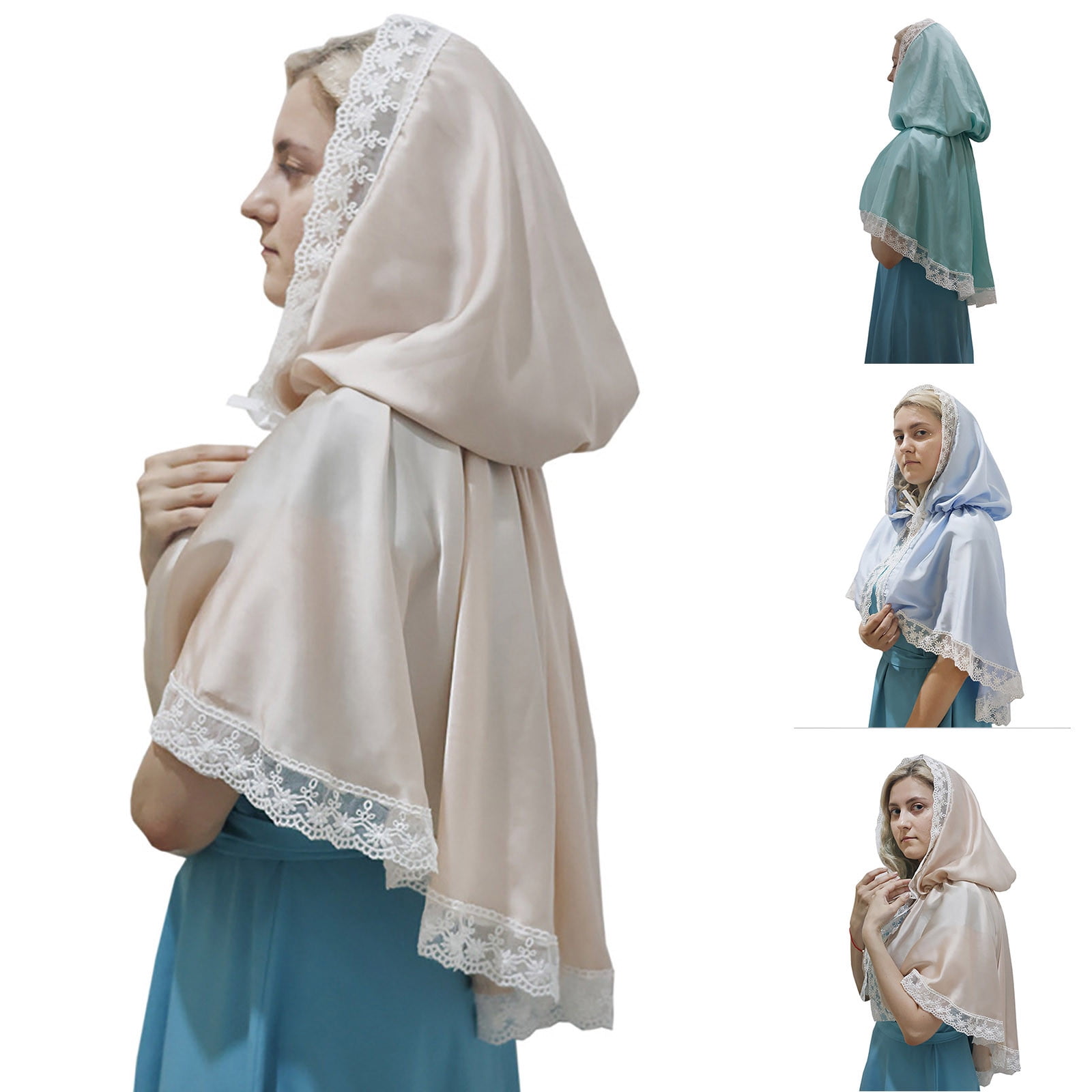 Mceream Womens Wedding Church Pray Scarf Lace Shawl with Lace Short ...