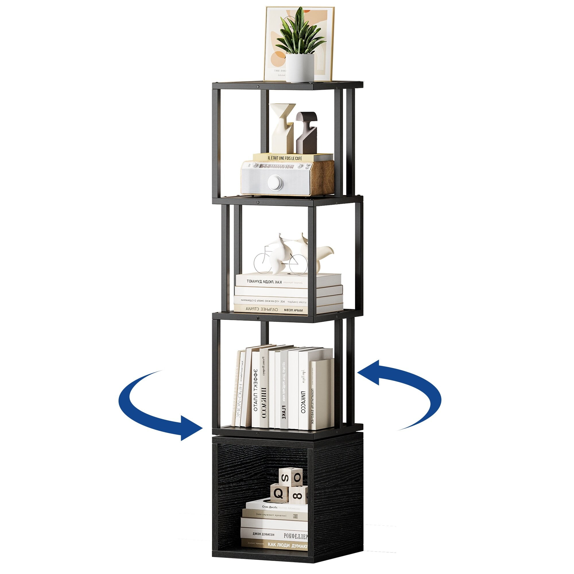 Mcferran's Inc Moasis Industrial 4-Tier Rotating Bookshelf Revolving ...