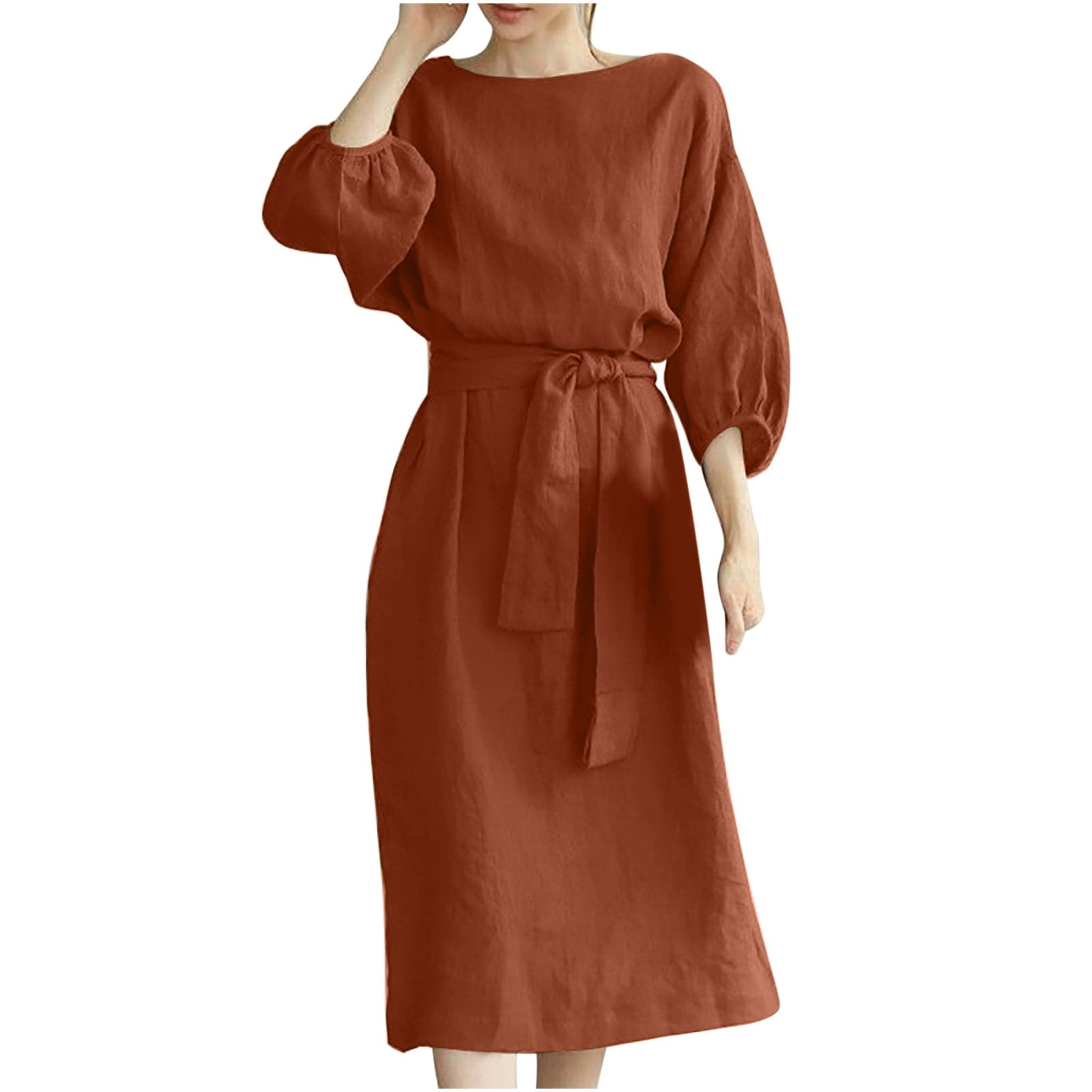 Mchoice Dresses for Women 2024 Fashion Cotton and Linen Round Neck ...