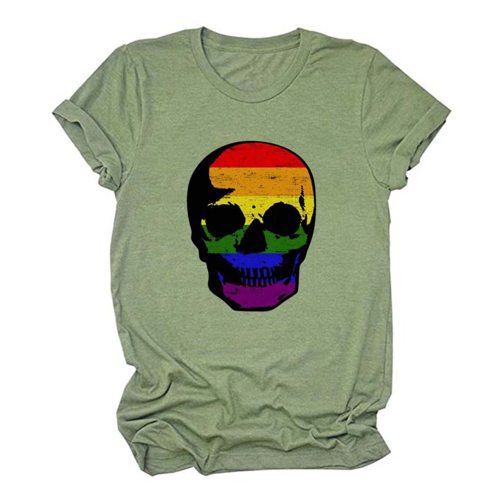 Mchoice Pride Shirts for Women Rainbows Skull Print Graphic T-Shirt ...