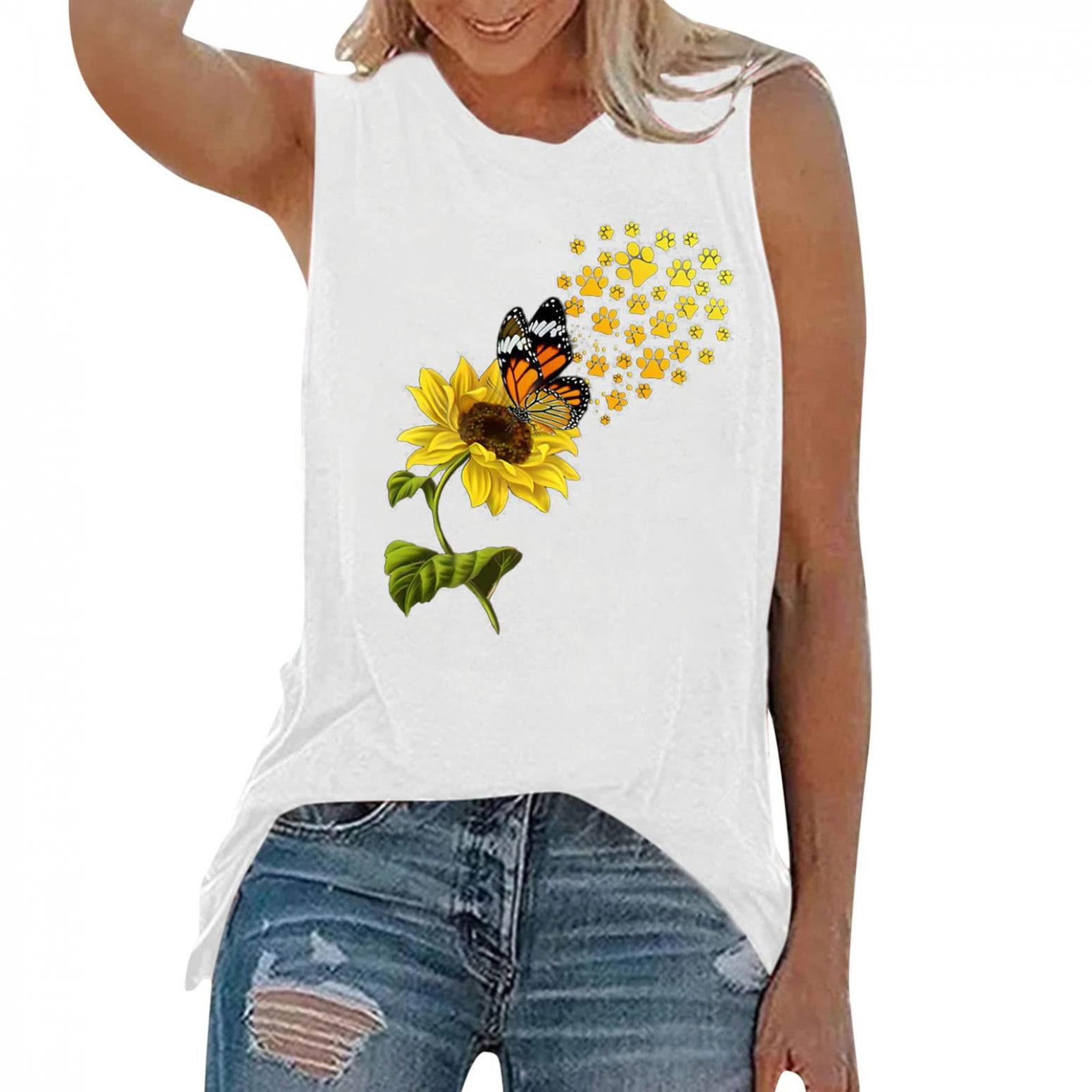 Mchoice Sunflower Tank Tops for Women Sunflower Print Sleeveless T ...