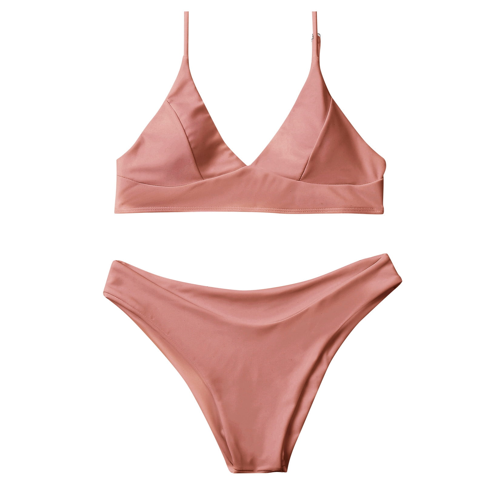 Mchoice Women Sexy Solid Push Up High Cut Lace Up Halter Bikini Low