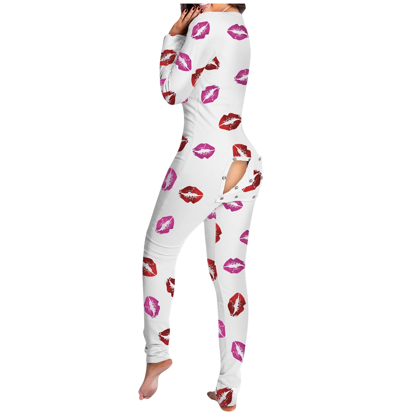 Mchoice Womens Sexy One Piece Jumpsuits Deep V Neck Onesie Pajamas