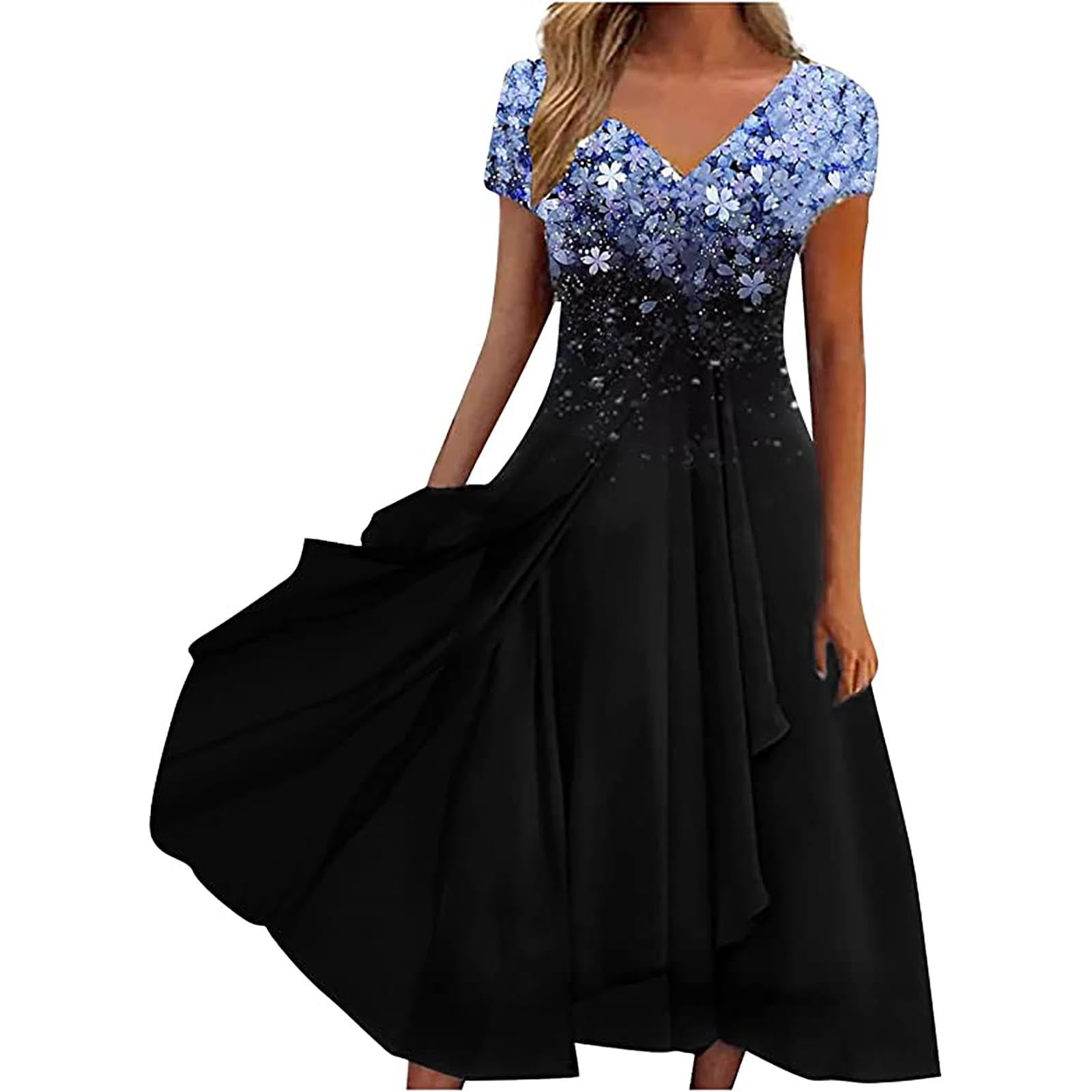 Mchoice Womens Summer Dresses 2024 Casual Short Sleeve V Neck Maxi