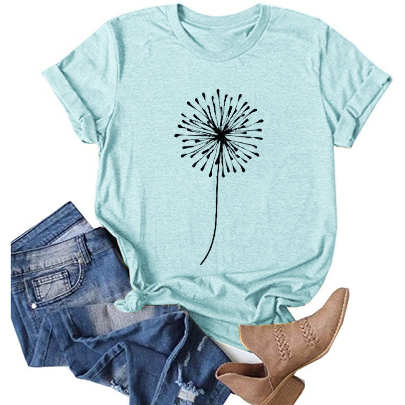 Mychoice Womens Casual Printed Short Sleeve O-Neck Loose Summer Tops ...