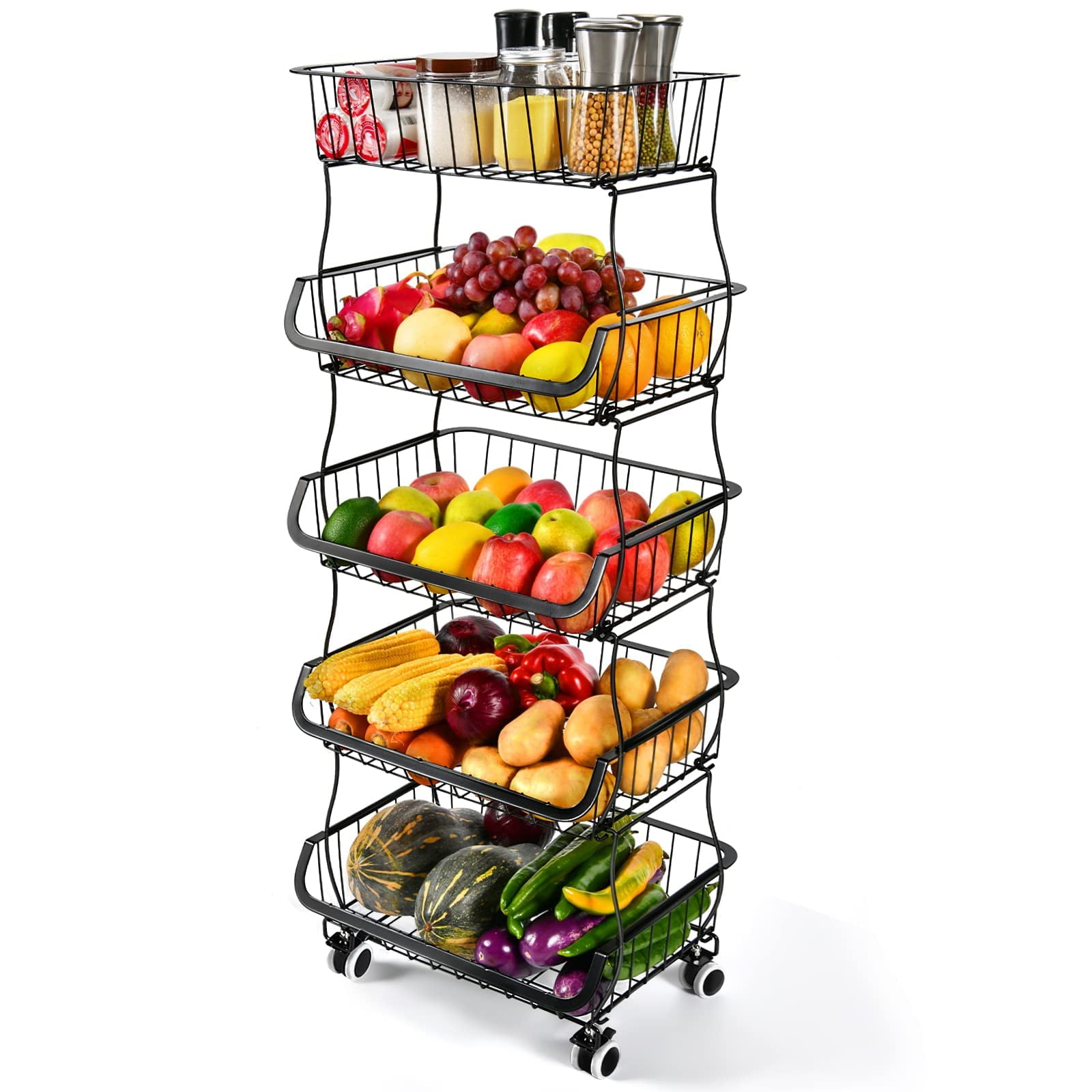 Mchoter Fruit Vegetable Storage Basket, 5 Tier Stackable Metal Wire ...